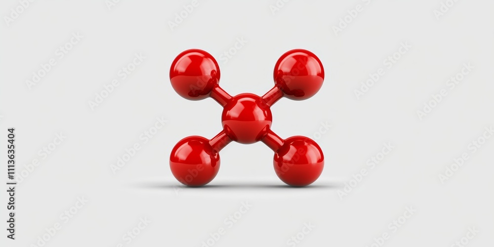 Red molecule with four balls in a cross shape. The molecule is a ...
