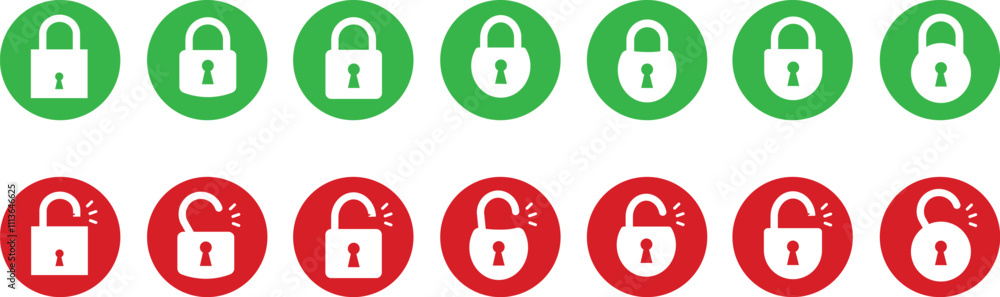 Padlock security icon set locked unlocked padlock flat vector symbol ...