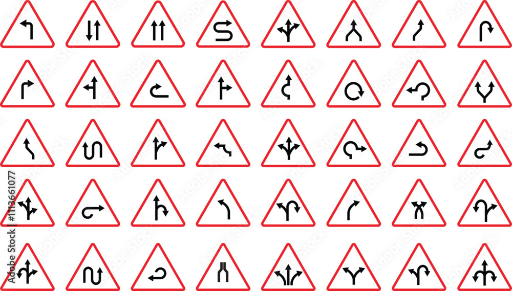 Triangular traffic road icon set warning prohibition and danger signs ...