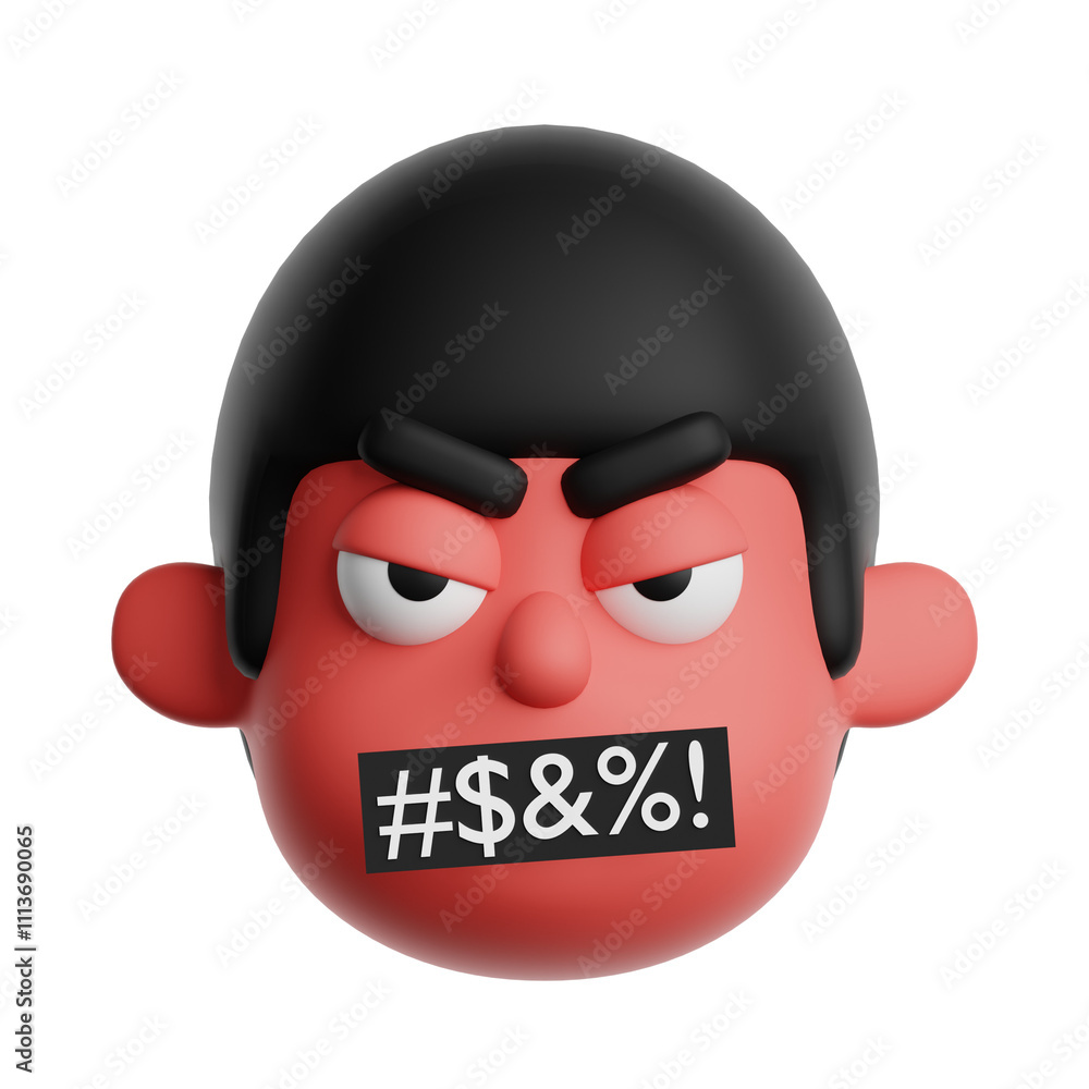 3d angry curse emoji icon. Cartoon boy swearing with censor emoticon ...