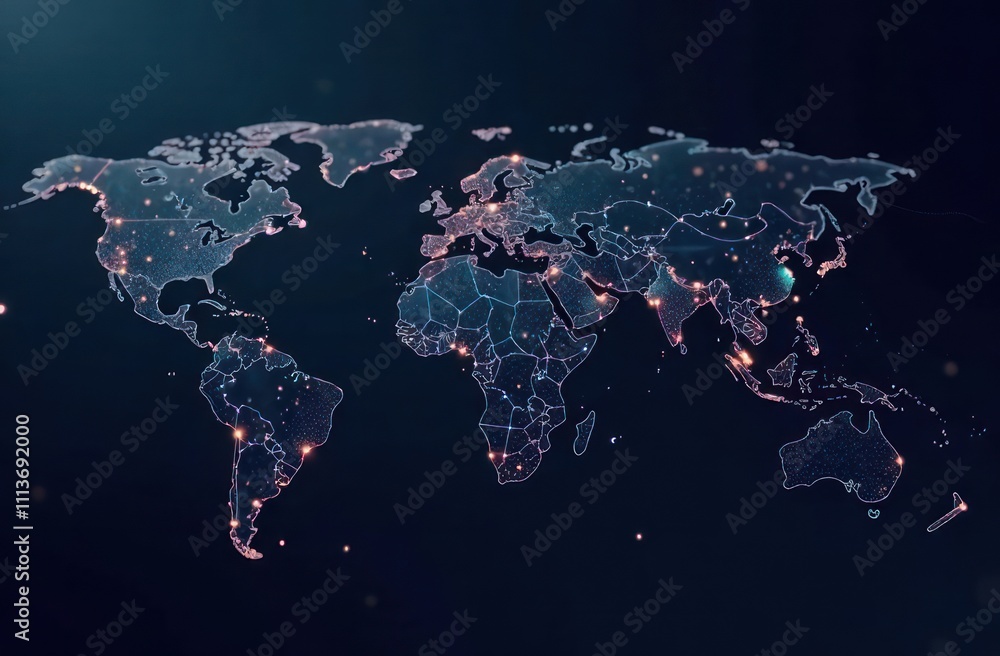 world map infographic template, futuristic glowing virtual scheme as ...