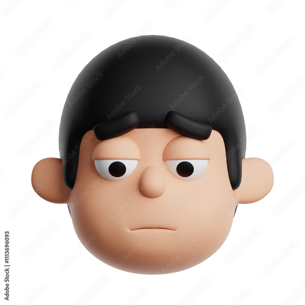 3d disappointed emoji icon. Cartoon boy with sad face emoticon isolated ...