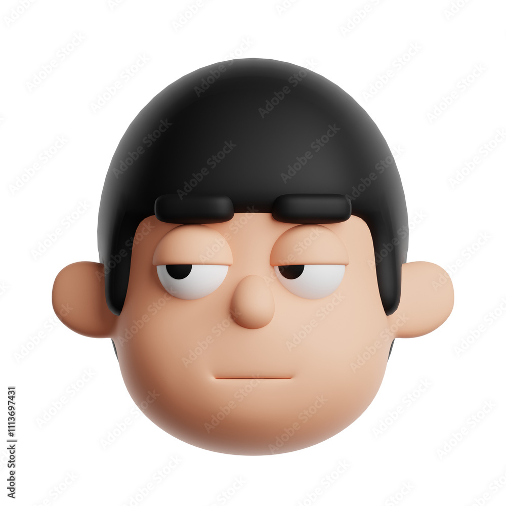 3d unamused face emoji icon. Cartoon boy dissatisfied with side eye ...