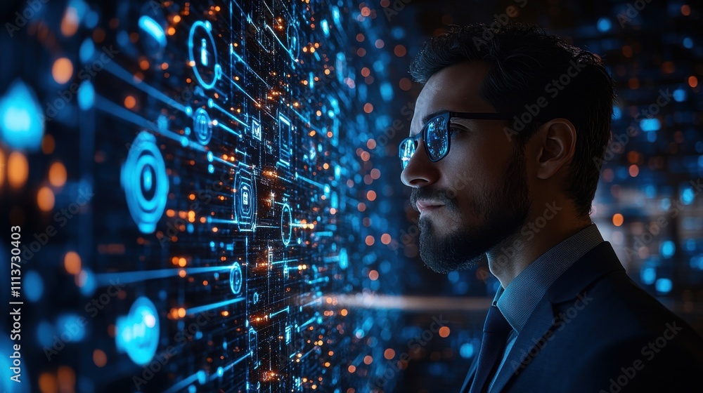 cybersecurity data protection with security icons connecting to ...