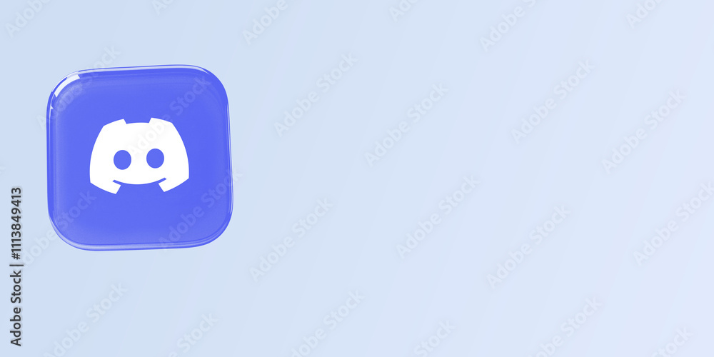 Discord app logo. Discord logo on a gray background, white square with ...