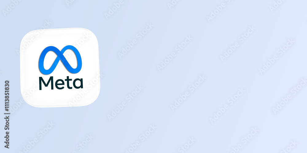 Meta app logo. Meta logo on a gray background, white square with ...