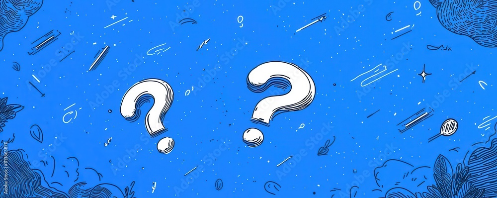 Blue background with floating question marks and abstract doodles Stock Illustration | Adobe Stock
