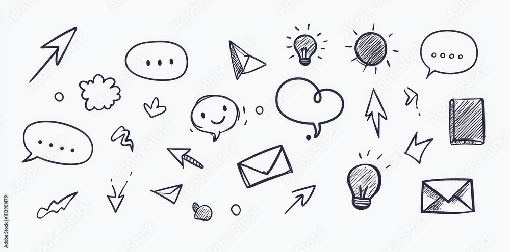 Hand-drawn line arrow, underline, and round frame set in a modern style ...