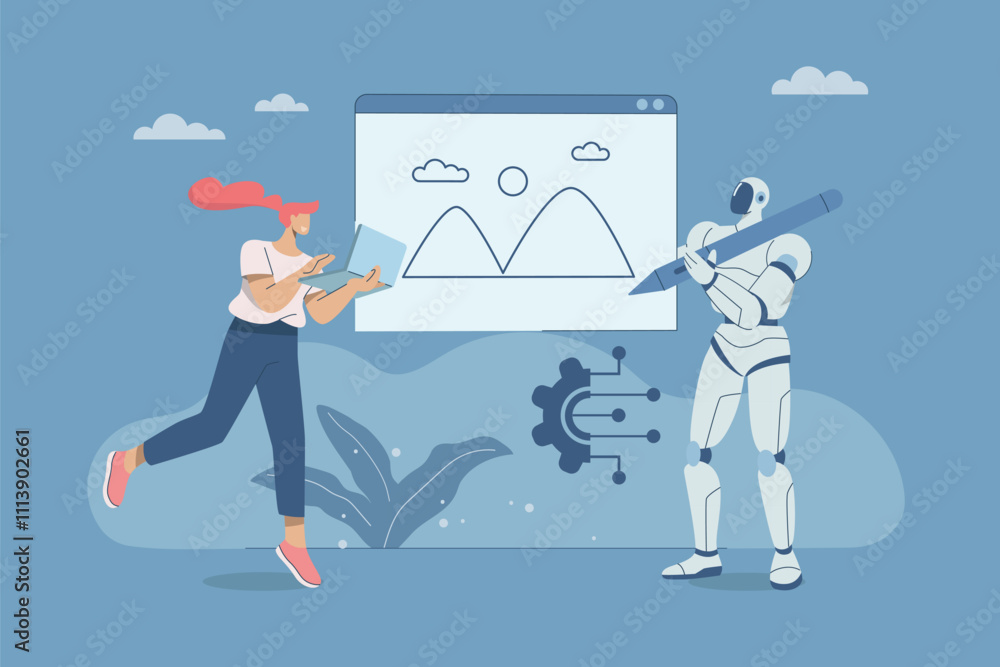 Women and robots collaborate to create modern art, Humans and AI draw ...