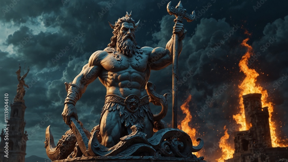 Stock-Foto „Statue of Poseidon, the protector of gods, holding a giant ...