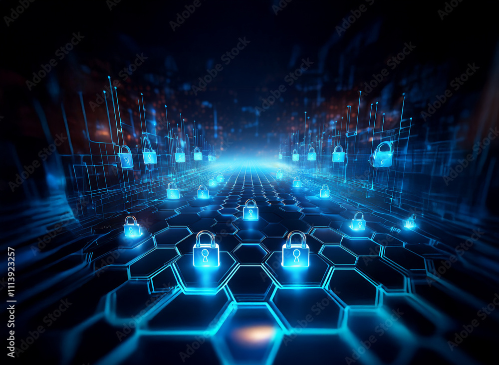 Abstract Digital Artwork Depicting A Futuristic Cybersecurity Landscape