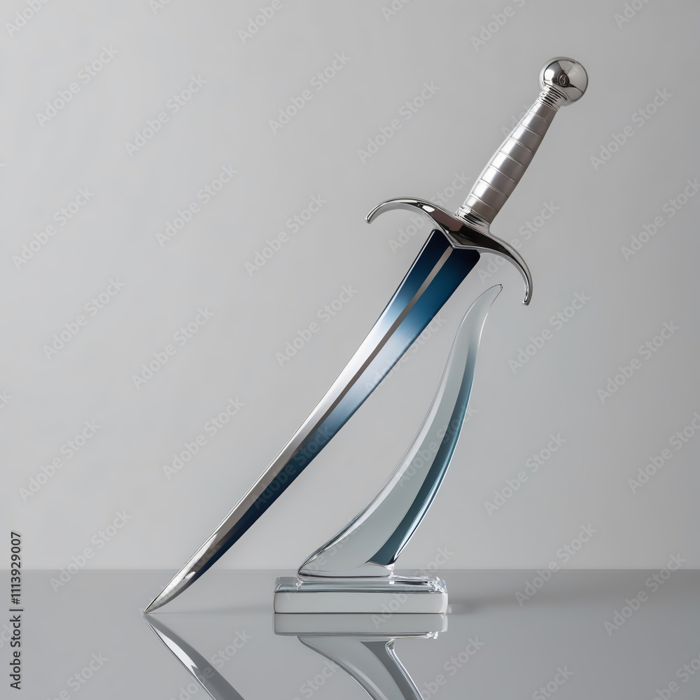 Glass sculpture of epee type sword with silver-to-dark gray gradient ...