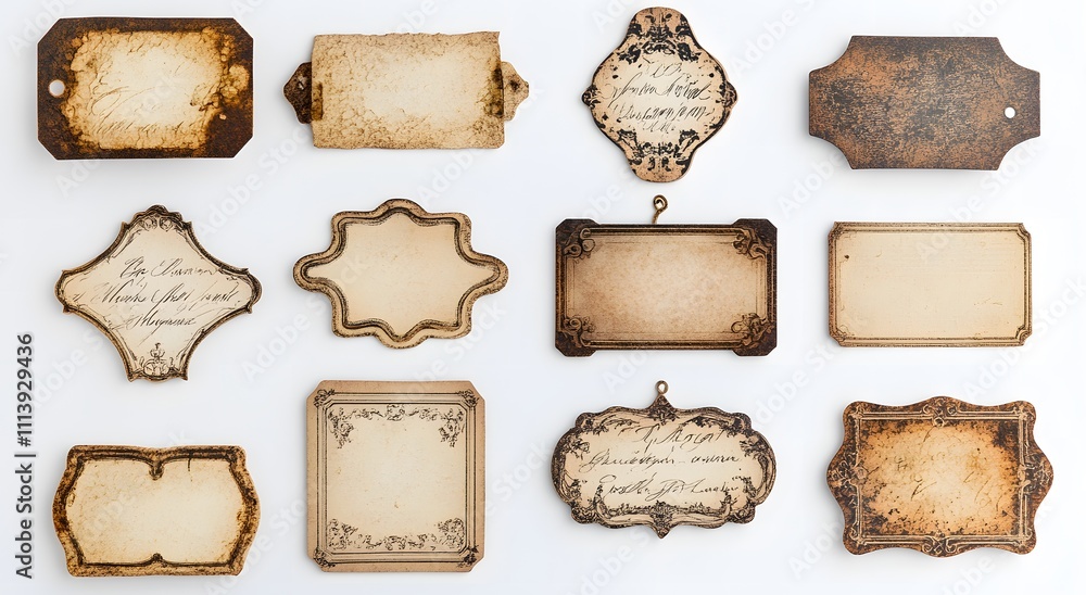 Collection of vintage blank labels on a white background with different ...