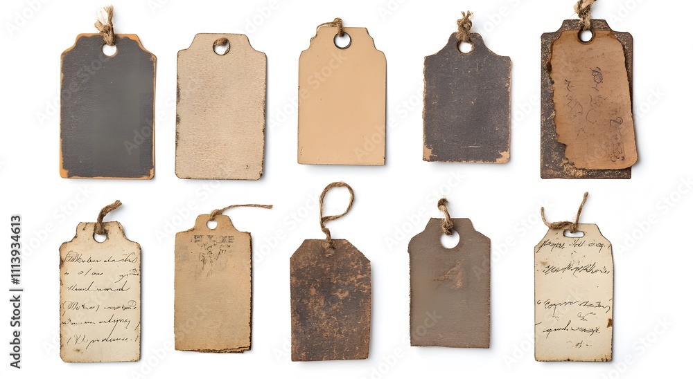 Collection of vintage blank labels on a white background with different ...