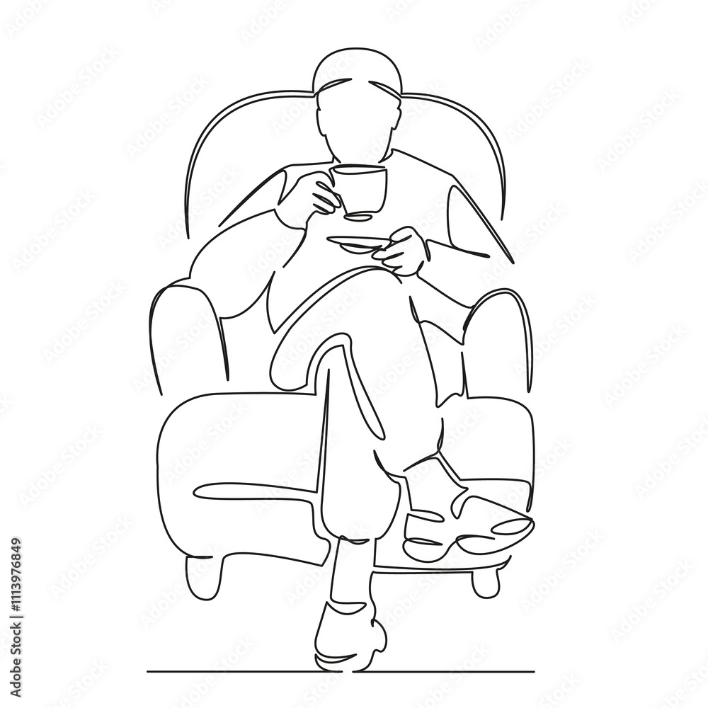 One continuous single drawing line art flat doodle man in chair ...