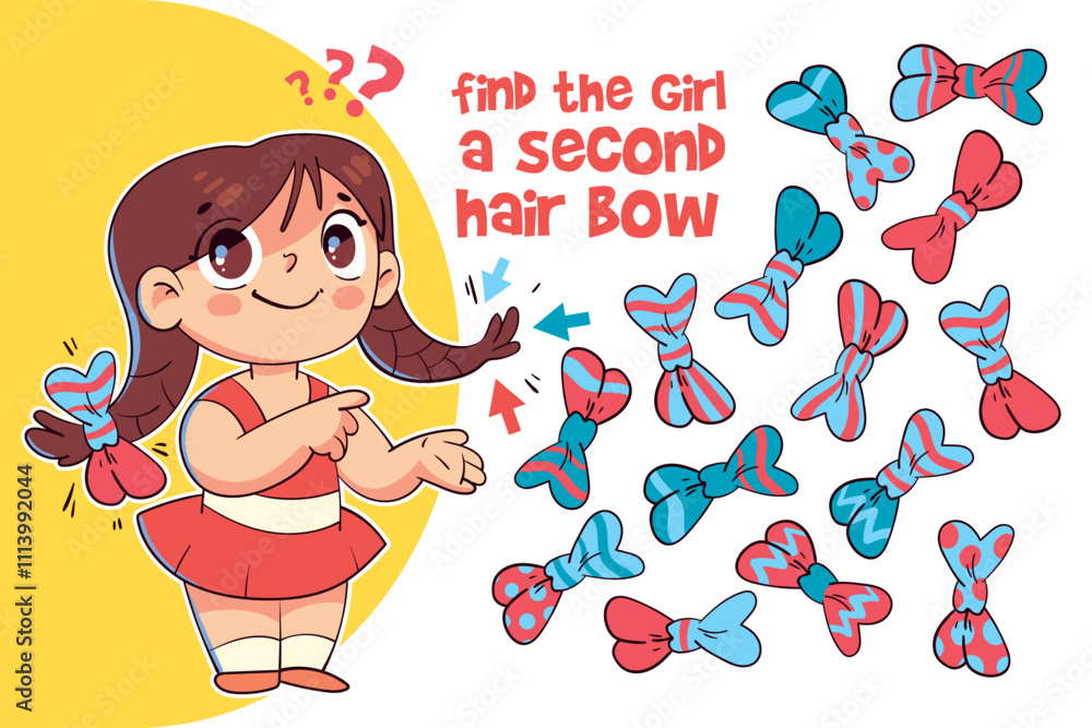 Find two same items. Find the girl a second hair bow. Find other pair ...