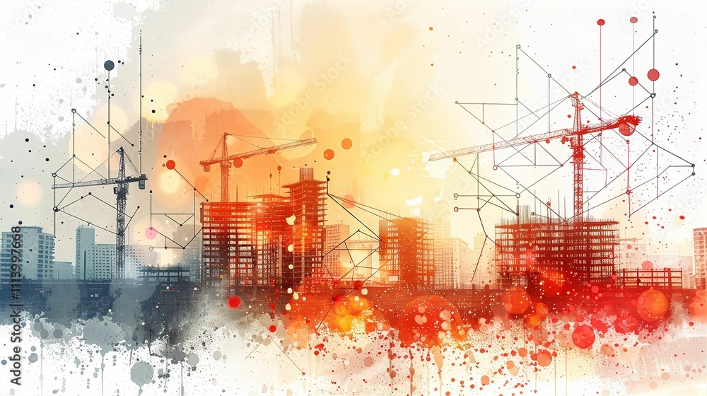 Graphic Digital construction sketch. Building 3D Printing, Building Information Modeling ...