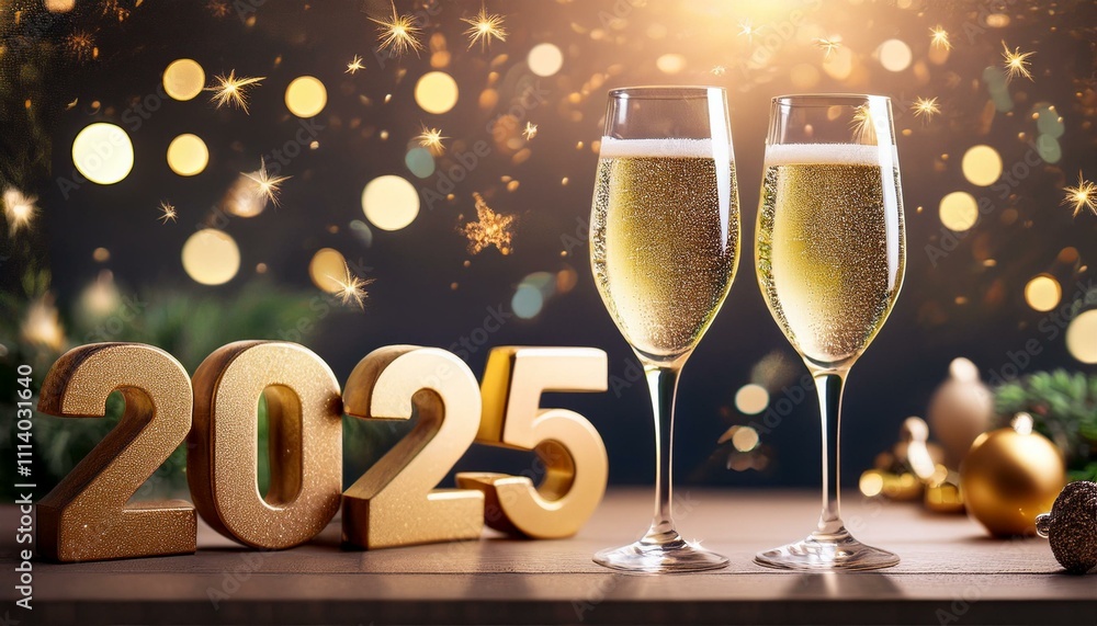 Foto de Stock 2025 happy new year celebration. A glass of champagne ...