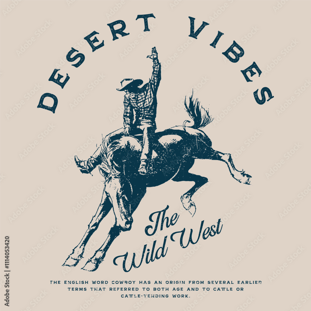 Cowboy Vintage typography wild west texas rodeo western cowboy on horse ...