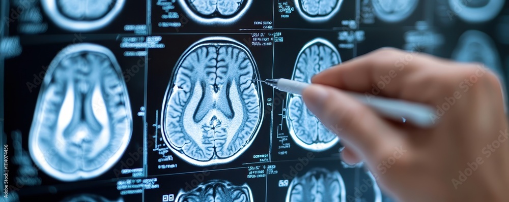 Focused radiologist, doctor examines brain scan images in high-tech ...