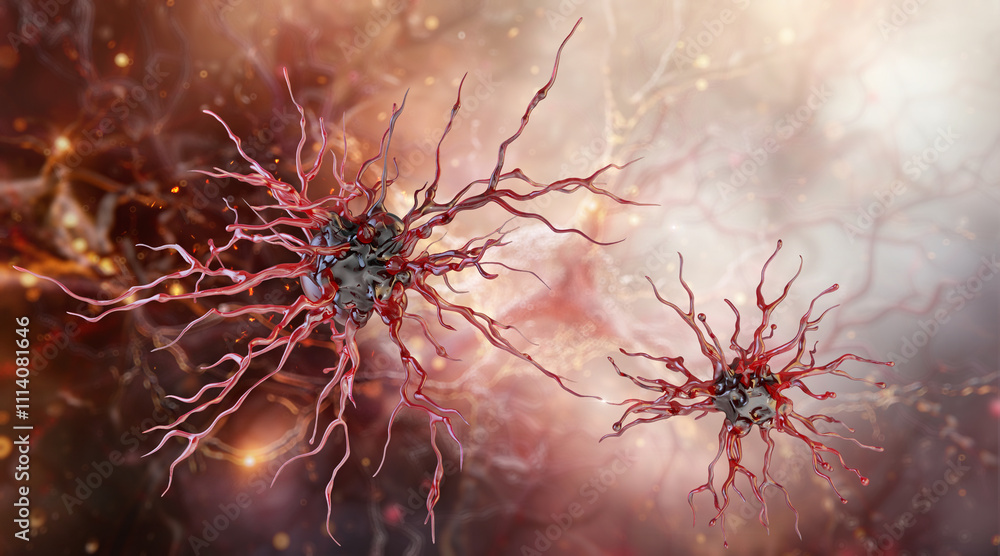 Dendritic cells branched structure, 3D scientific illustration. Antigen presenting cell ...