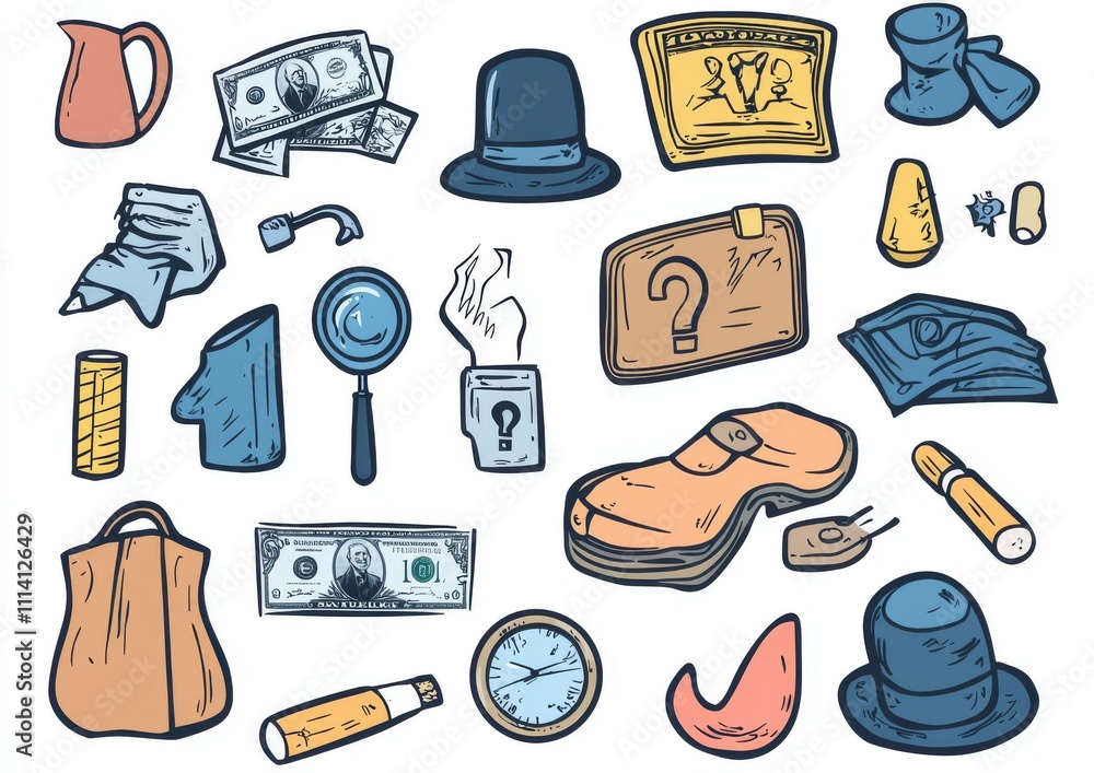 Ilustración de Stock Detective Doodle Set. Hand-drawn sketch ...