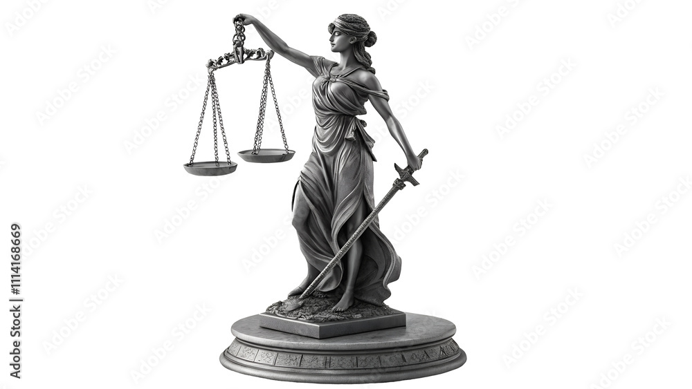 Lady Justice: A 3D Statue in Black and White with Sword and Scales ...