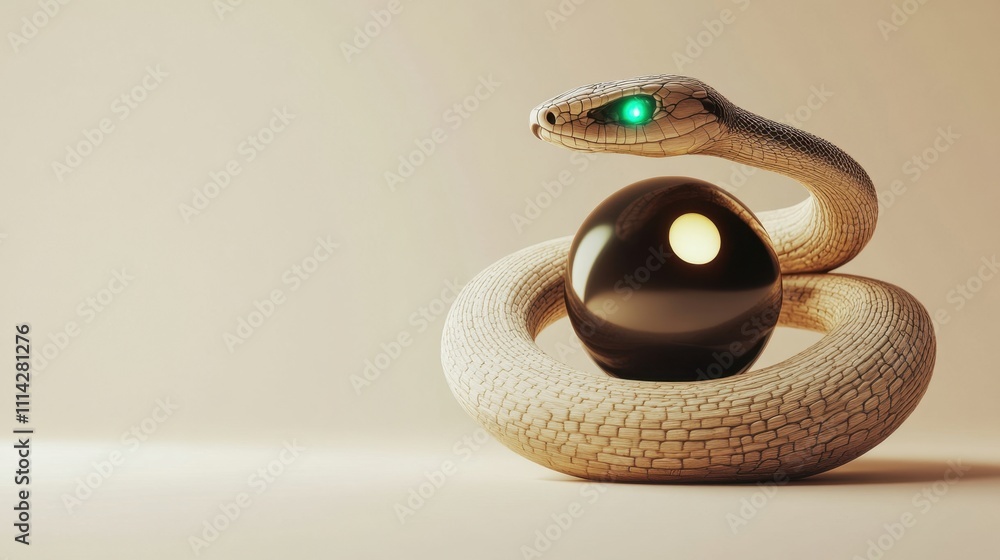 Serpentine Enigma A Mystical 3D Render of a Snake and Orb Symbolism of ...