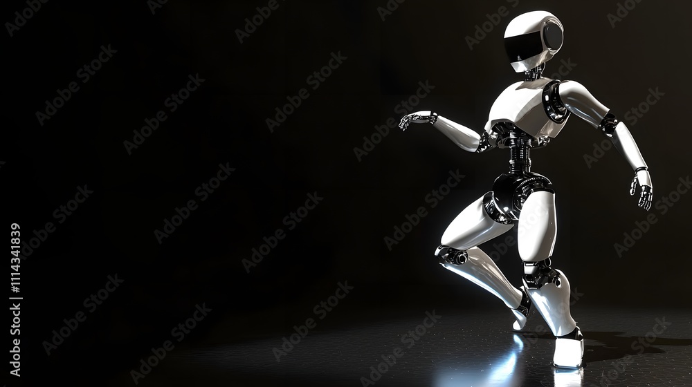 Pearl White Robot in a Samba Dance Move on a Dark Surface, Rhythm in AI ...