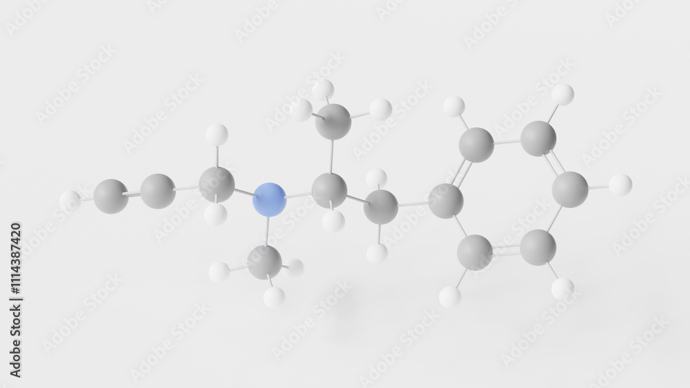 selegiline molecule 3d, molecular structure, ball and stick model, structural chemical formula ...