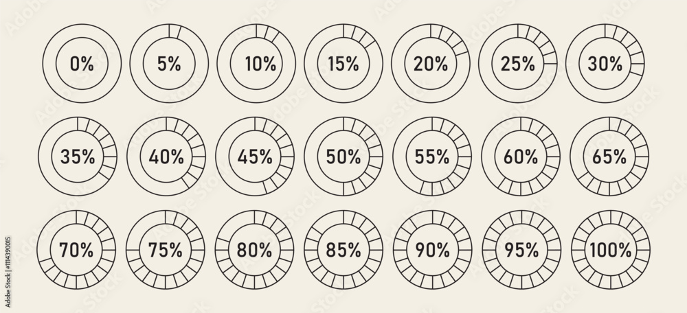 Donut charts increments, diagrams pie chart set circle icons for ...
