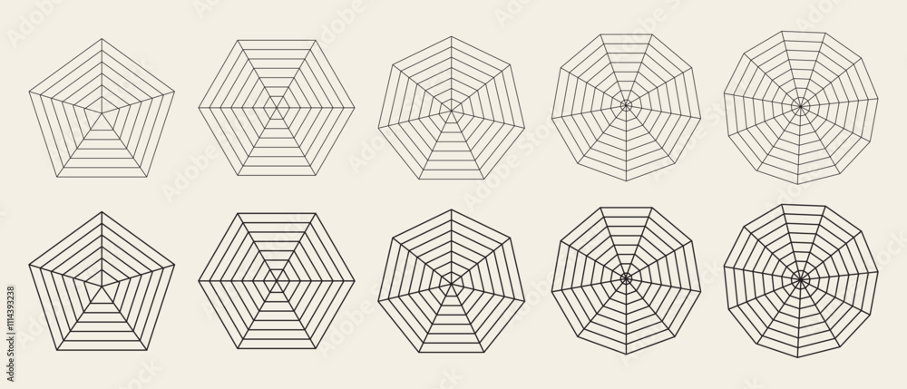 Flat Radar spider mesh diagram template. Blank radar charts. Pentagon ...