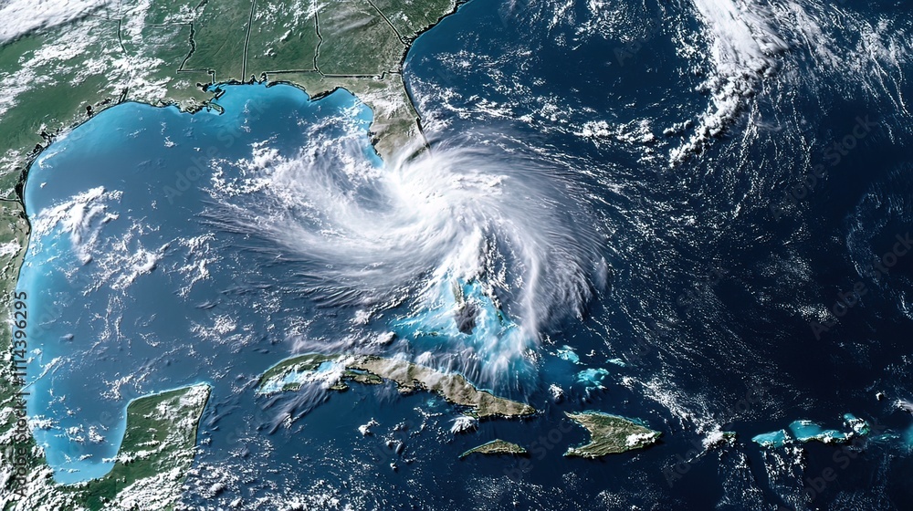 Satellite image of a tropical cyclone over the Caribbean Sea, showing ...