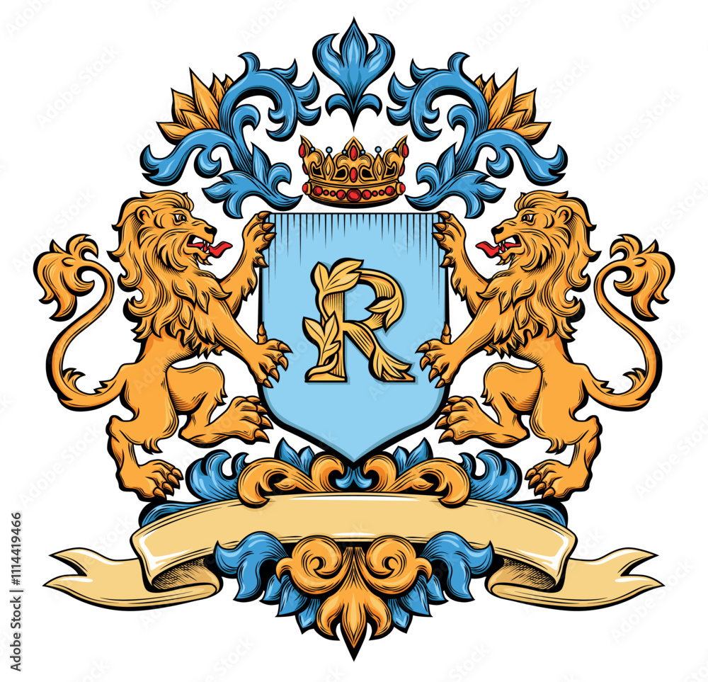Image vectorielle Stock CoTemplate of Medieval Coat of Arms with Lions ...