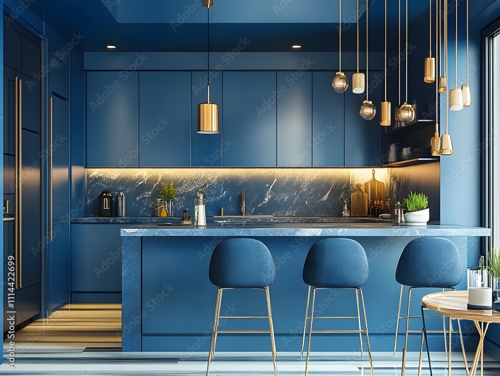 Modern Blue Kitchen: A minimalist and sophisticated kitchen design with ...