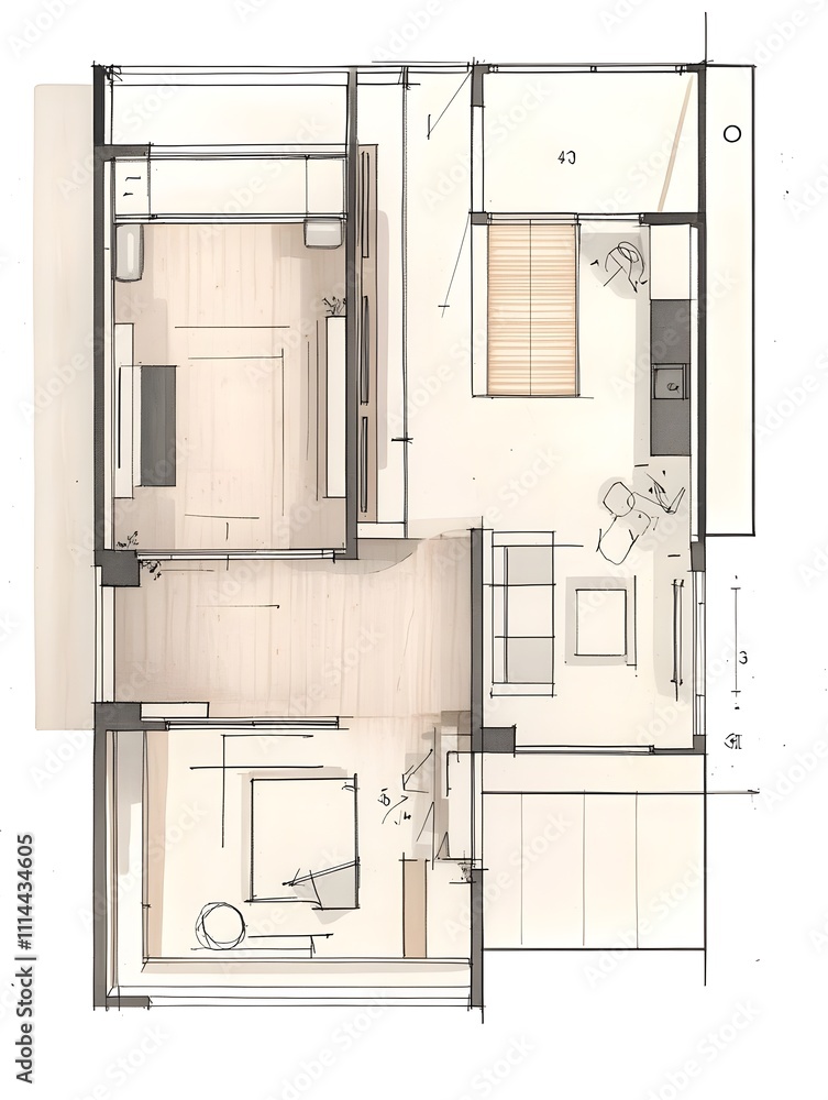 Minimalist CAD floor plan of a single-story house with labeled rooms ...