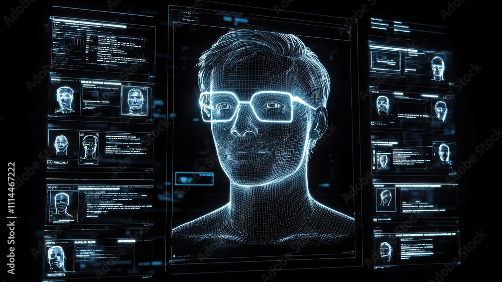 face scan hologram concept. 3D hologram of facial recognition ...