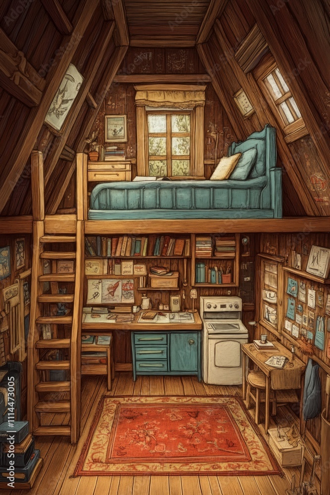 Cozy loft house design featuring a warm and inviting interior with a ...