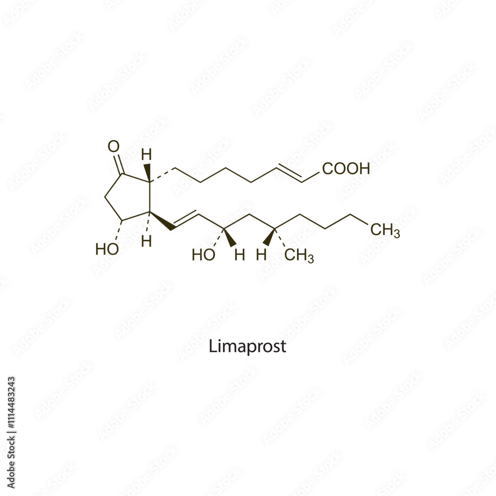 Limaprost flat skeletal molecular structure Prostaglandin analogue drug ...