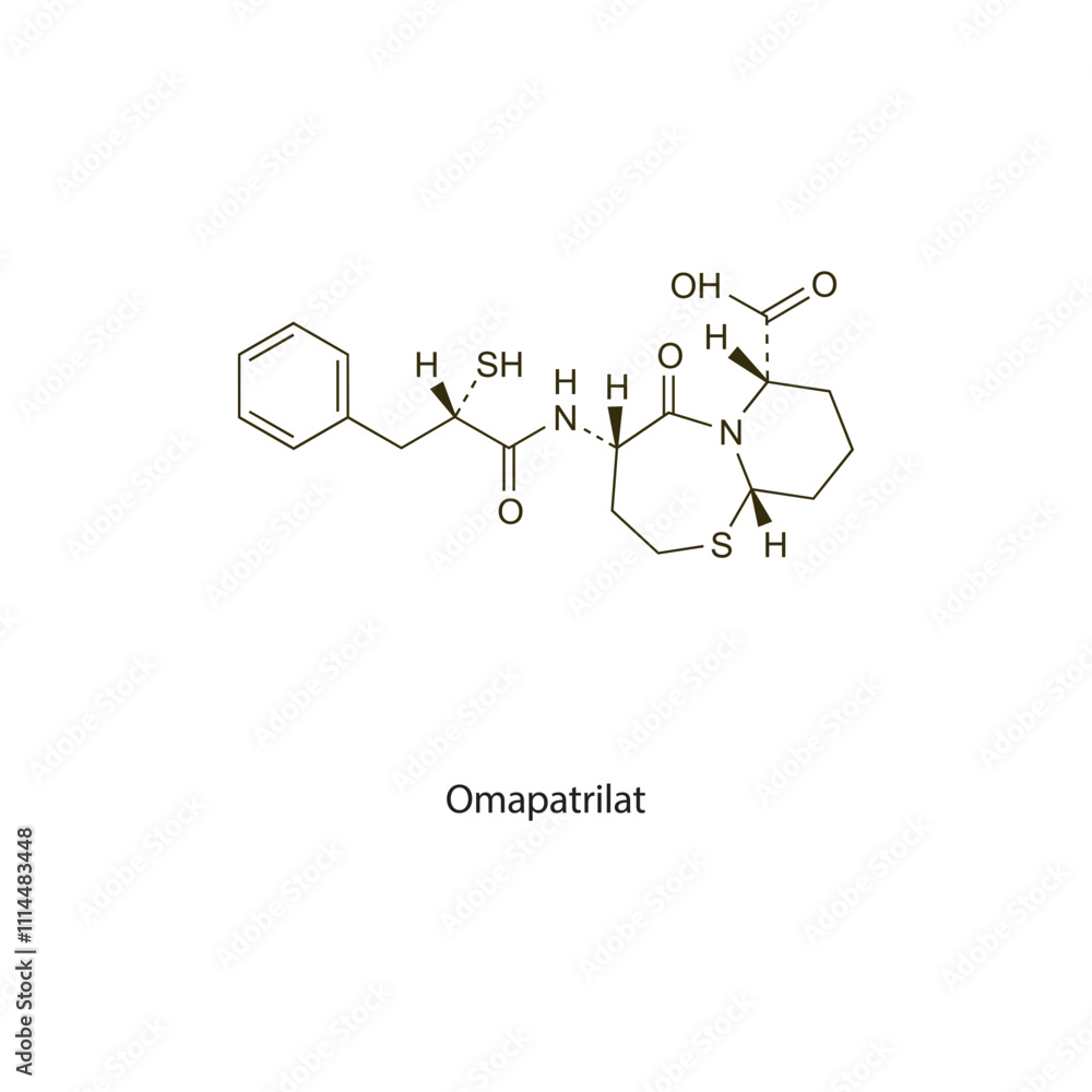 Omapatrilat flat skeletal molecular structure ARB drug used in heart ...