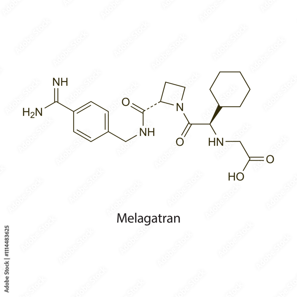 Melagatran flat skeletal molecular structure Thrombin inhibitor drug ...