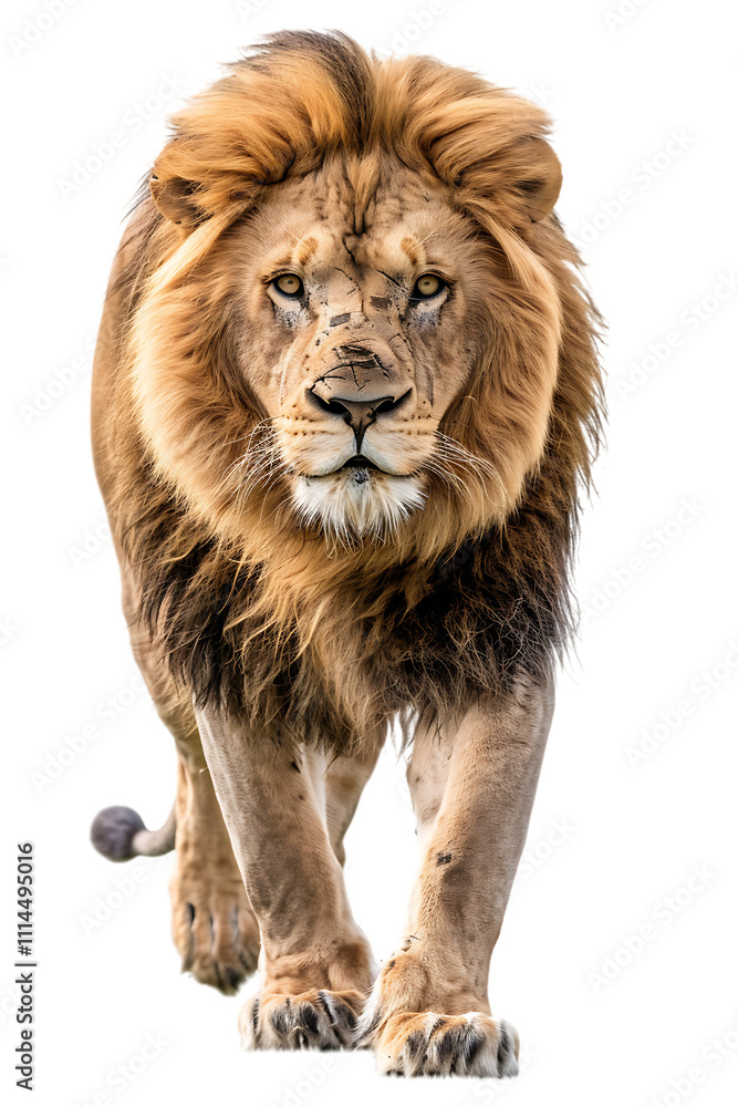 Lion walking, front view, isolated on a transparent background Stock ...