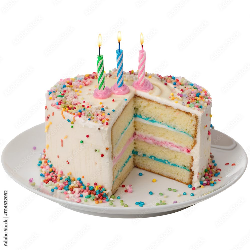 Colorful Birthday Cake with Candles and Sprinkles isolated on ...