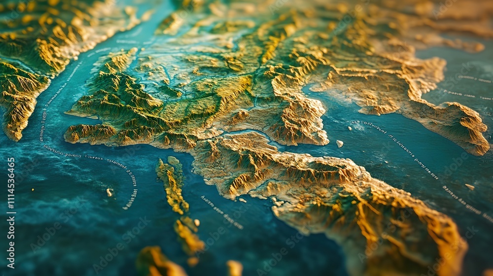 A detailed map of Assam showcasing its rivers and topography in vibrant ...