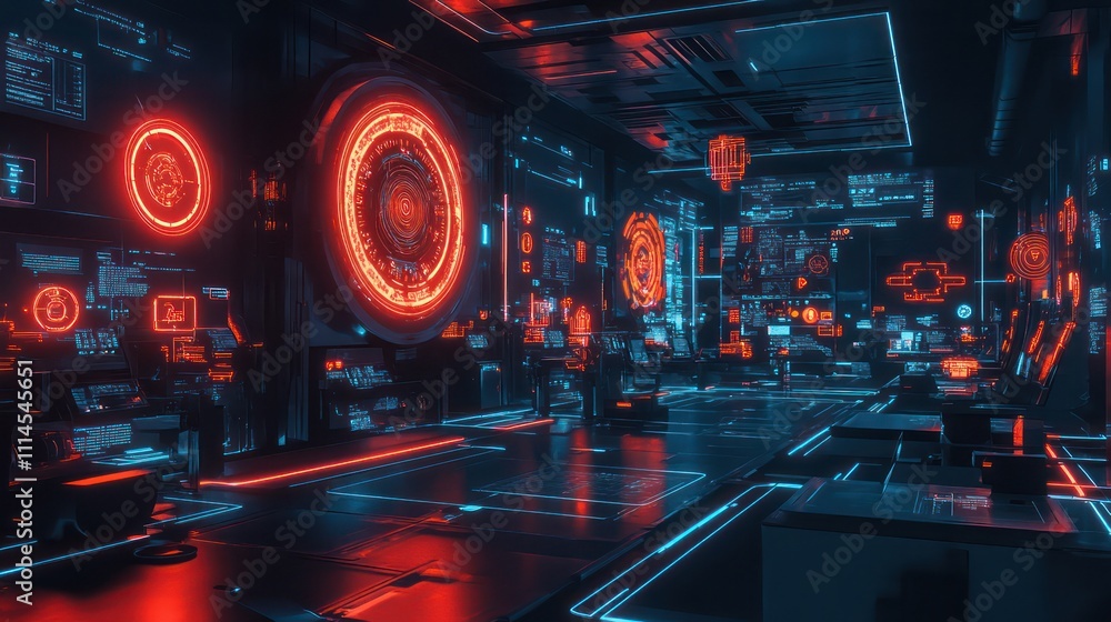 A high-tech security operation center where cybersecurity experts use ...