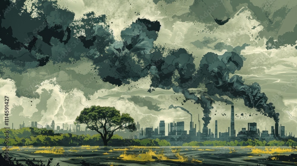 Illustration depicting Environmental Degradation in GrayGreen with ...