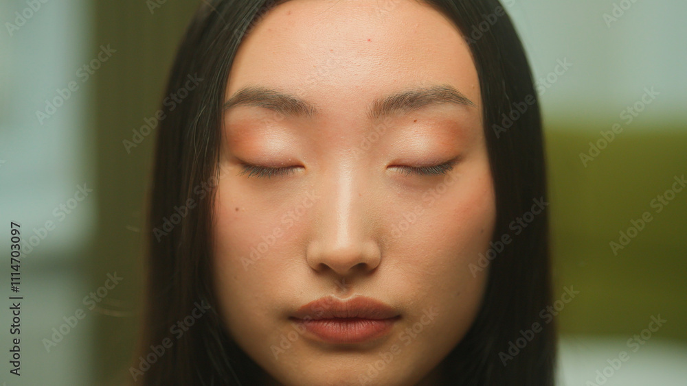 Asian woman face smile Chinese Korean ethnic girl gen z student ...