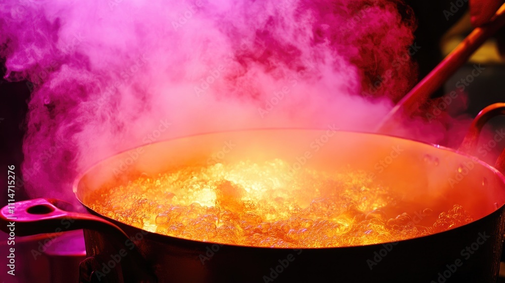 Photo of a large pot of steaming hot boiling water, cooking on top of a ...