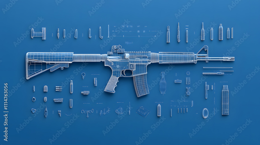 Ilustración de Stock Blueprint of Firearm Parts - Detailed Technical ...