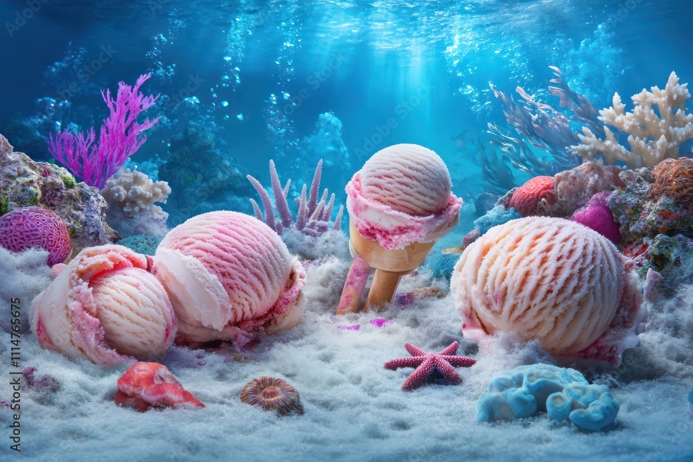 A realistic image of ice cream scoops designed to look like an ...